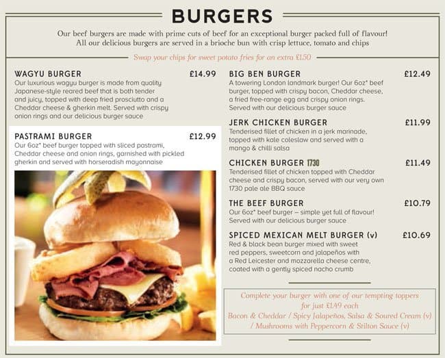 Menu at Shepherds Tavern restaurant, London