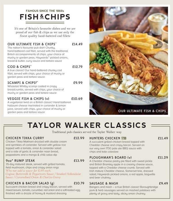 Menu at Shepherds Tavern restaurant, London