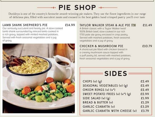 Menu at Shepherds Tavern restaurant, London