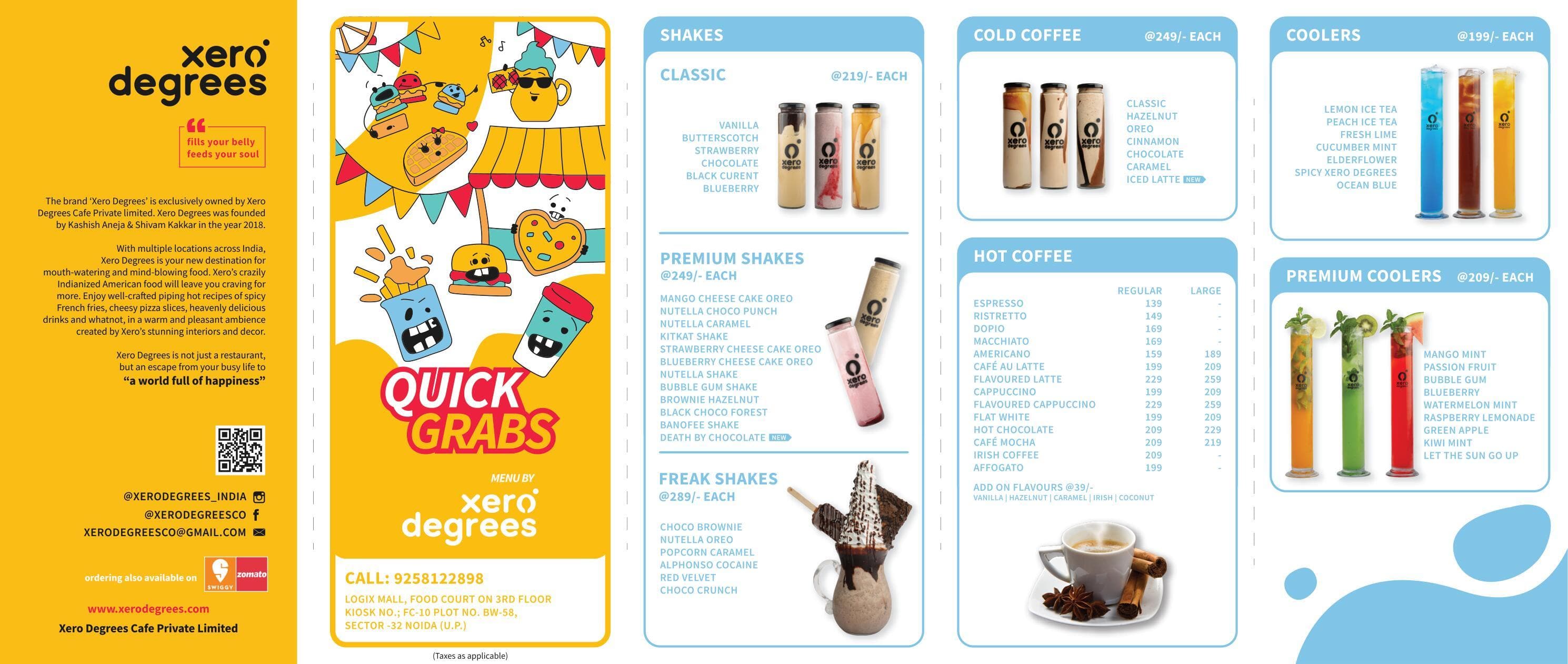 Menu of Xero Degrees, Connaught Place, New Delhi