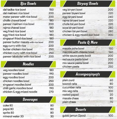 Menu of Super Bowls, DLF Phase 4, Gurgaon