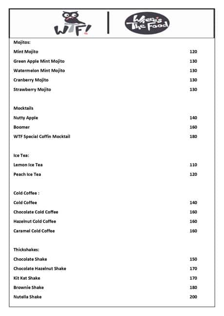 Menu of WTF Beverages, Vastrapur, Ahmedabad
