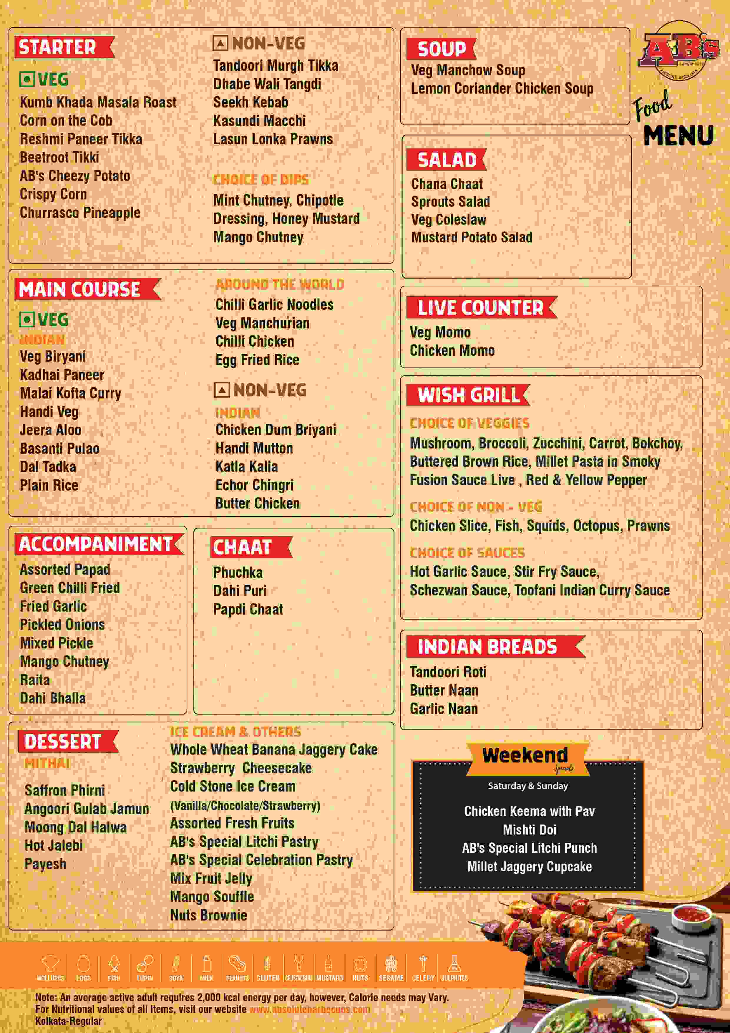 Menu of AB's - Absolute Barbecues, Sector 5, Salt Lake, Kolkata
