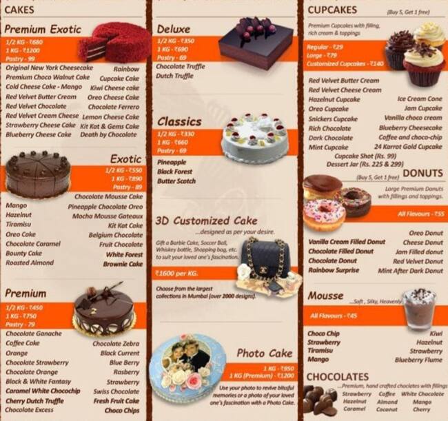 Menu of Caledonia Land Of Cakes, Goregaon West, Mumbai