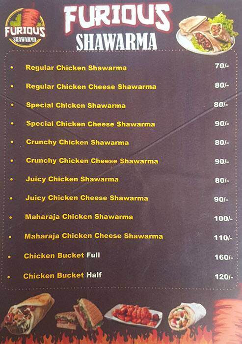 Menu of Furious Shawarma & Fast Food, Badlapur, Thane