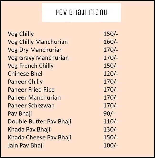 Menu of Marathi Pav Bhaji, Gorai, Mumbai