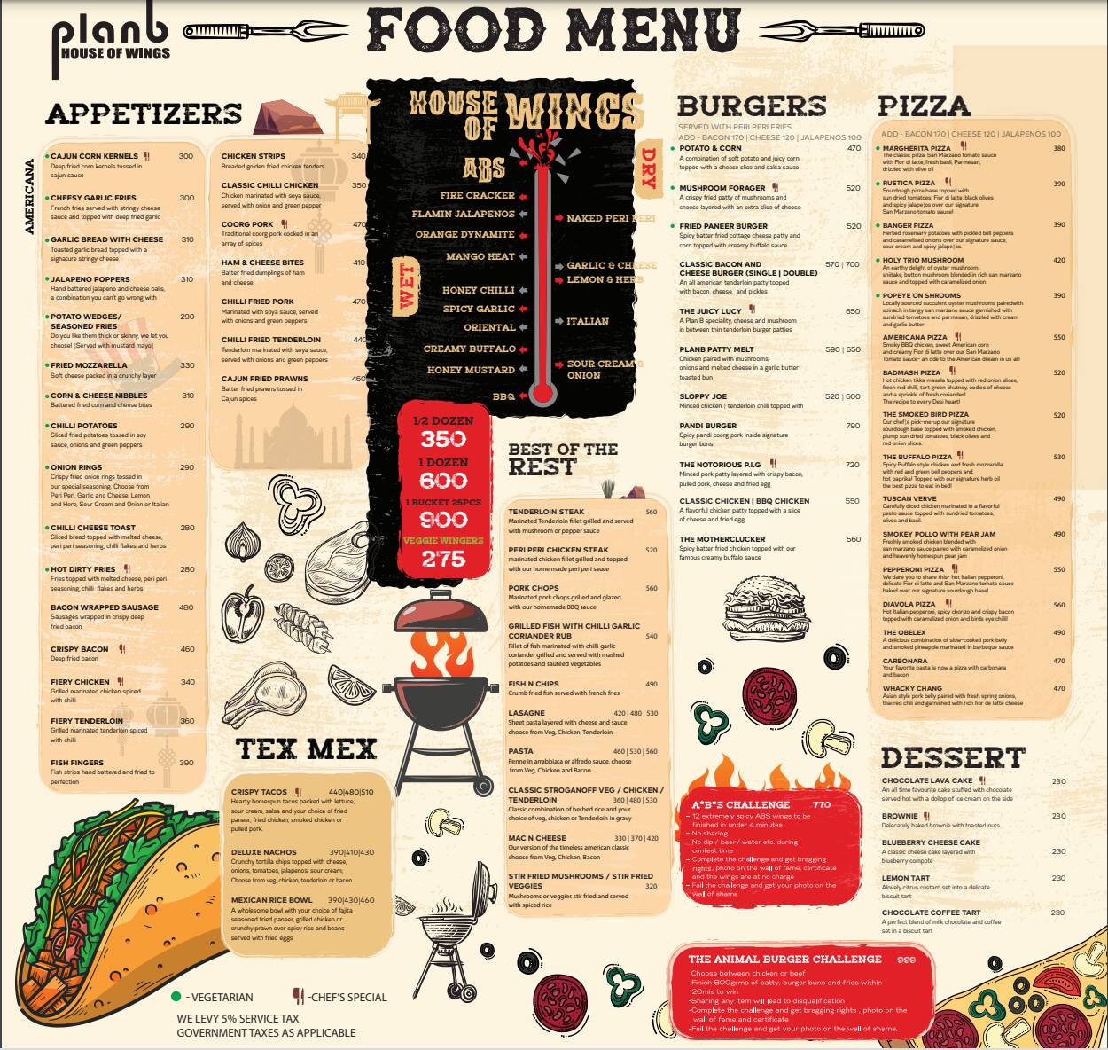 Menu of Plan B, Park Street Area, Kolkata