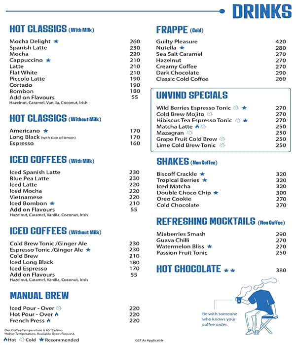 Menu of Unvind Cafe - Best Place To Unwind, City Light, Surat