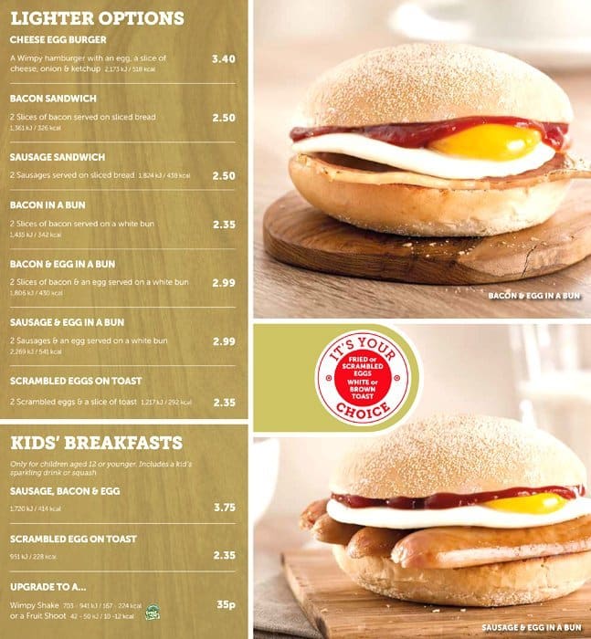 Menu at Wimpy restaurant, Borehamwood, 9 Furzehill Rd