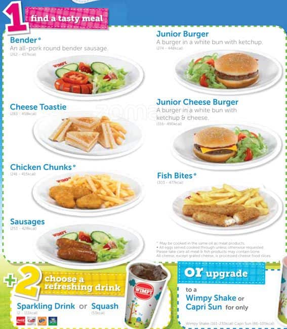 Menu at Wimpy restaurant, Thornton Heath, 89 High St