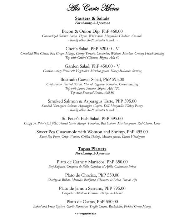 Ilustrado Restaurant Menu, Menu for Ilustrado Restaurant, Intramuros ...