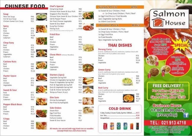 Menu at Salmon House Sushi Majik Forest restaurant, Cape Town, Koelenhof St