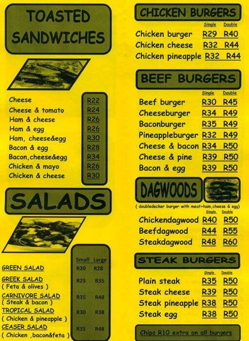 Speisekarte von Die Kos Kafee cafe, Pretoria, 13e Laan