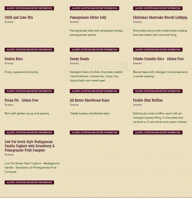 Menu at Costa Coffee cafe, Edinburgh, 1 Hanover St