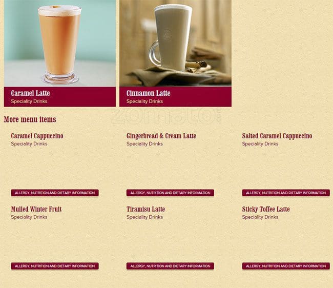 Menu at Costa Coffee cafe, Edinburgh, 98 Ocean Dr