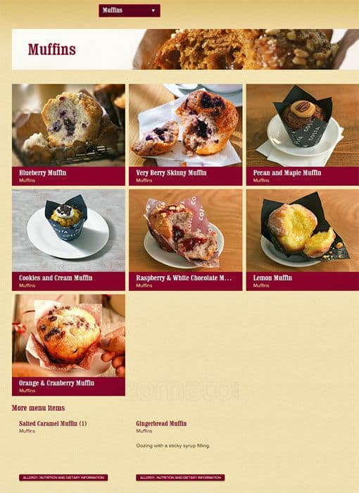 Menu at Costa Coffee cafe, Edinburgh, 1 Hanover St