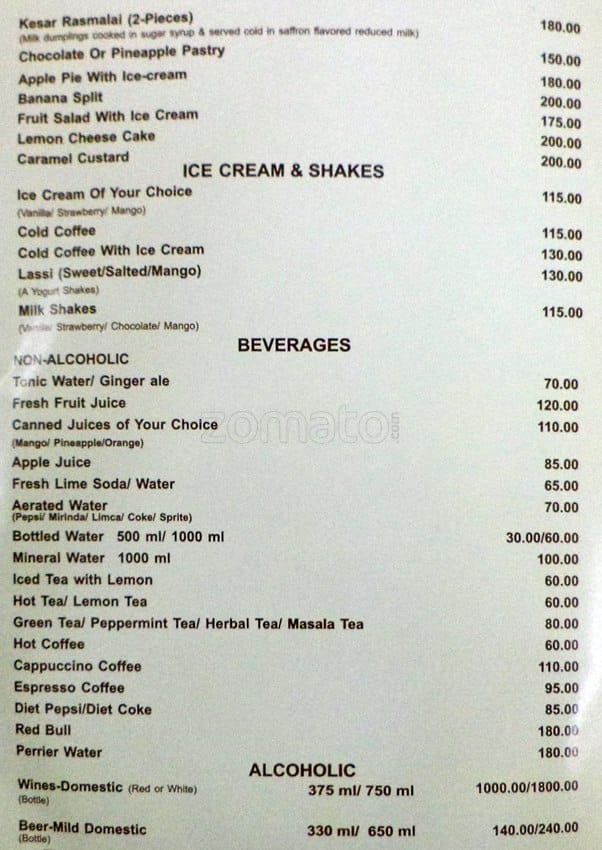 Menu at The Palace Cafe Restaurant, Jaipur