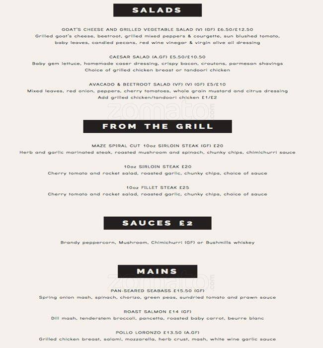 Menu at Solo restaurant, Belfast