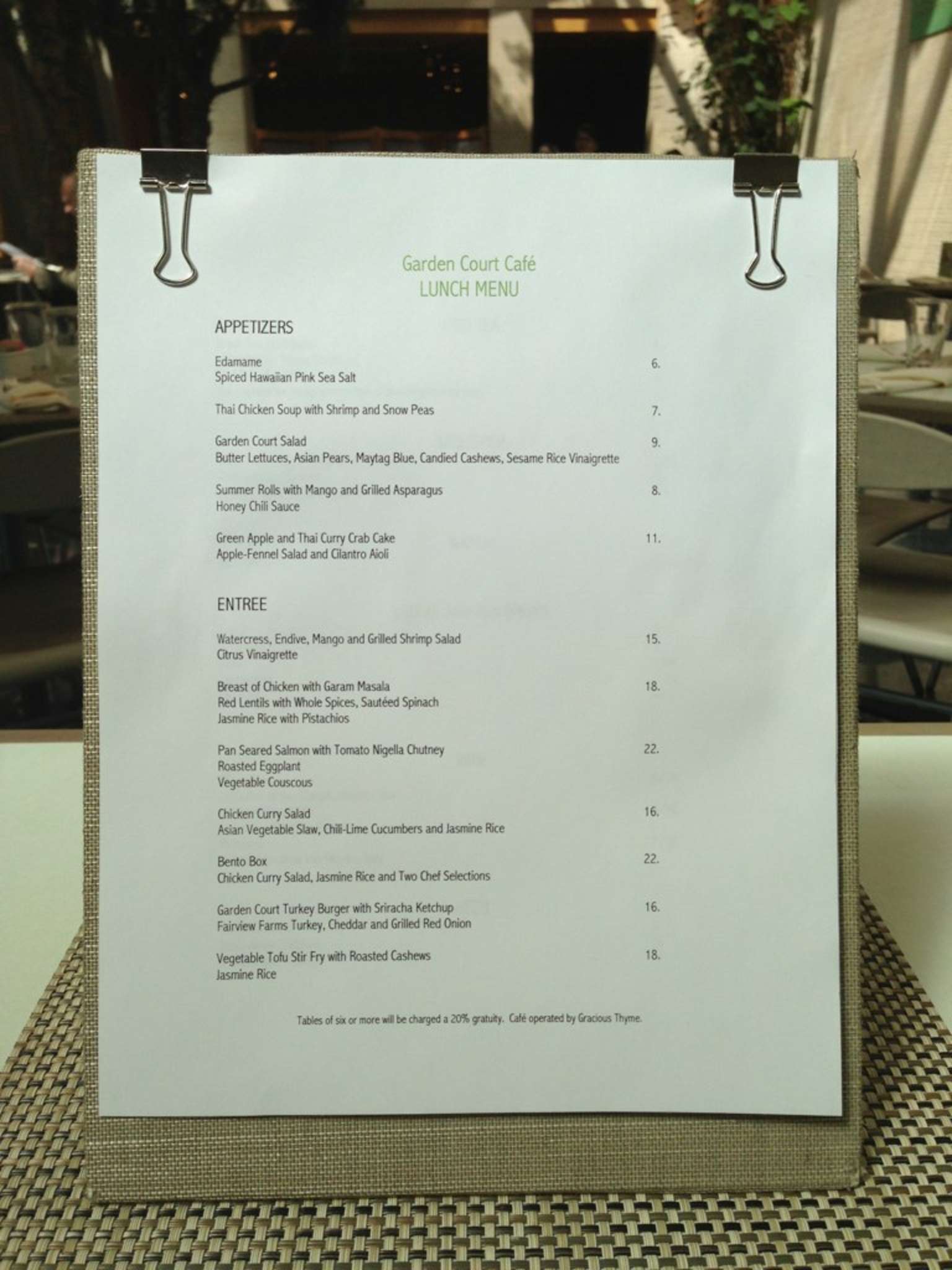 Menu at Garden Court Café cafe, New York City