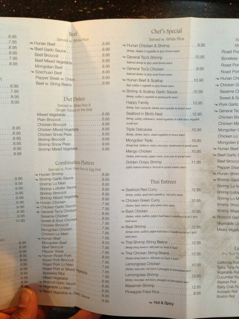 Menu at Little Asia restaurant, Fishkill
