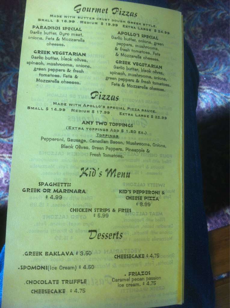 Menu at Apollo Greek Restaurant, Richland