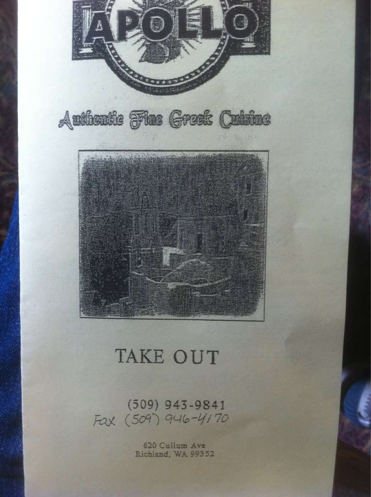 Menu at Apollo Greek Restaurant, Richland