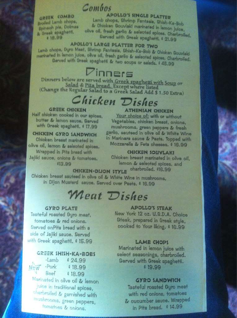 Menu at Apollo Greek Restaurant, Richland