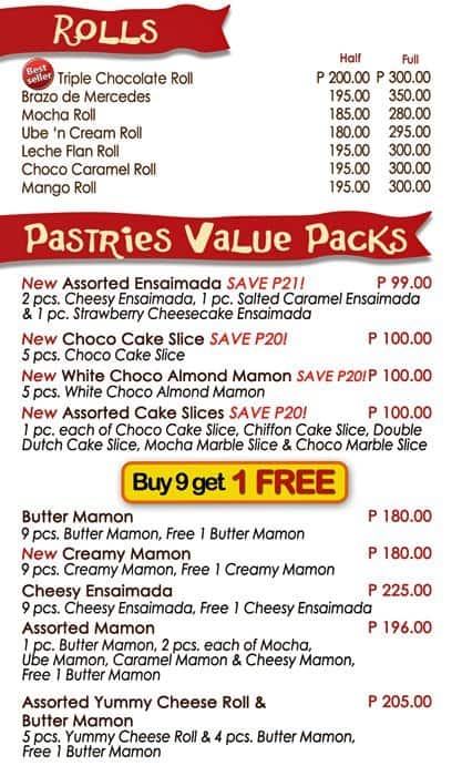 Menu at Red Ribbon desserts, Cebu City, Gaisano Fiesta Mall