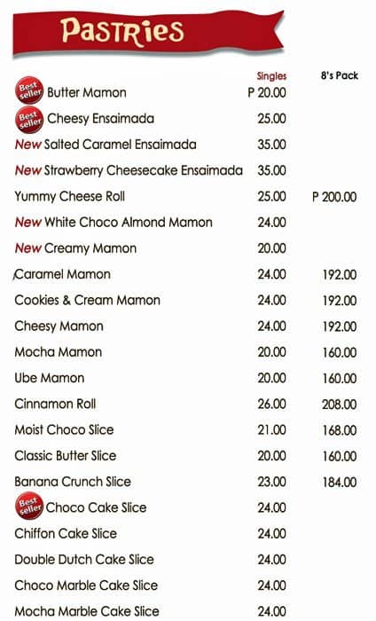 Menu at Red Ribbon desserts, Cebu City, Gaisano Fiesta Mall