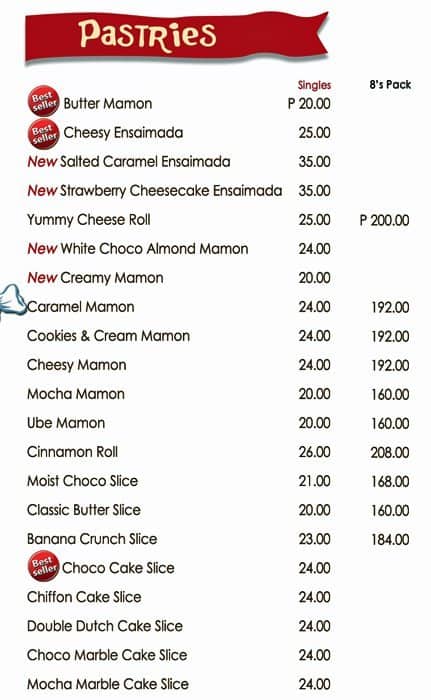 Menu at Red Ribbon desserts, Cebu City, Gaisano Fiesta Mall
