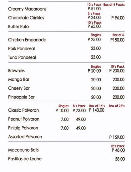 Menu at Red Ribbon desserts, Cebu City, Gaisano Fiesta Mall