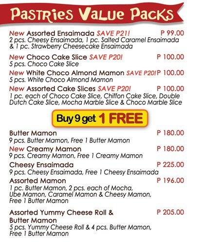 Menu at Red Ribbon desserts, Cebu City, Gaisano Fiesta Mall