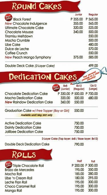 Menu at Red Ribbon desserts, Cebu City, Gaisano Fiesta Mall