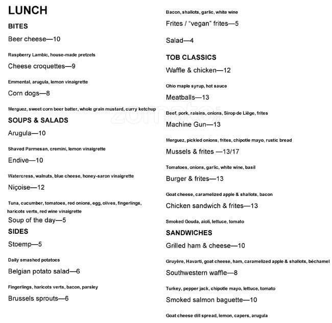 Menu at Taste of Belgium - Rookwood restaurant, Cincinnati, Edwards Rd