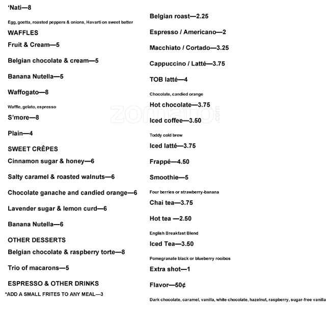 Menu at Taste of Belgium - Rookwood restaurant, Cincinnati, Edwards Rd