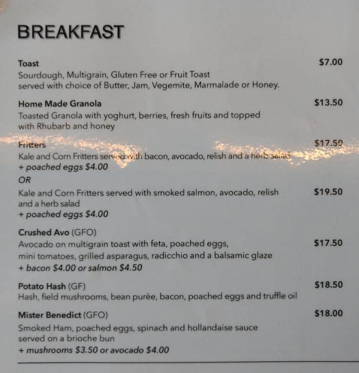 Menu at Mister and Miss restaurant, Mont Albert