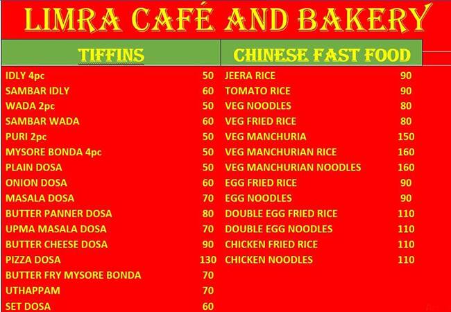 Menu of Limra Cafe, Alwal, Secunderabad