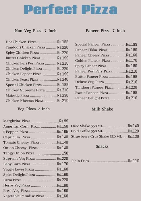 Menu of Perfect Pizza, Tolichowki, Hyderabad