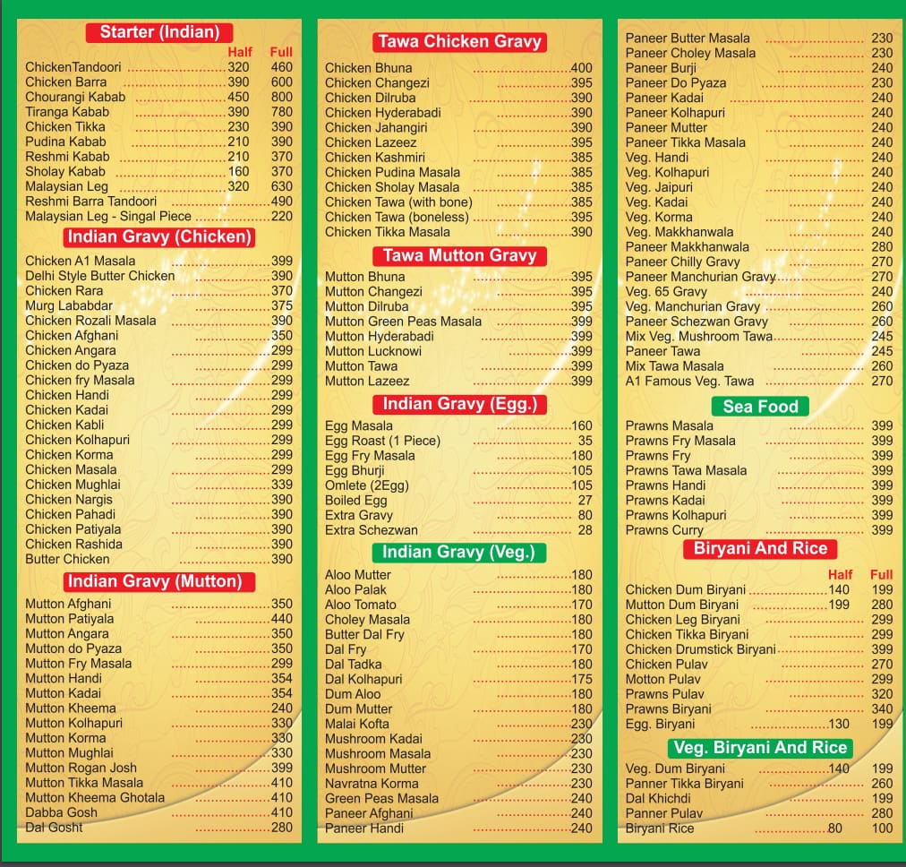 Menu of New A1 Famous Dum Biryani And Kebabs, Ulwe, Navi Mumbai