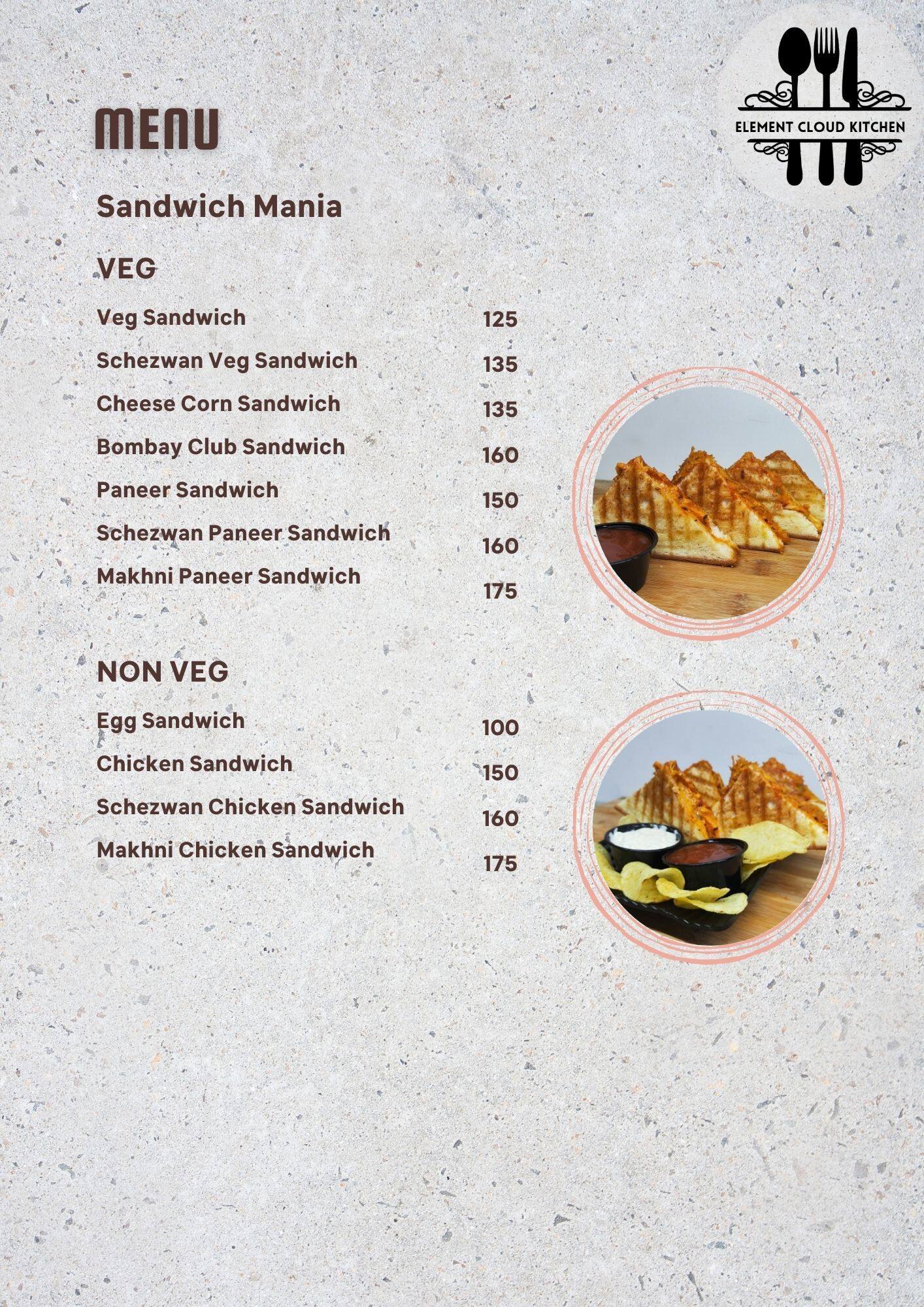 Menu of Element Cloud Kitchen, Ayodhya Nagar, Nagpur