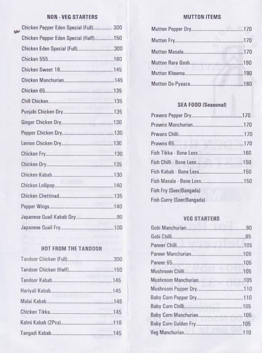 Eden Huts Restaurant Menu, Menu for Eden Huts Restaurant, Bellandur ...