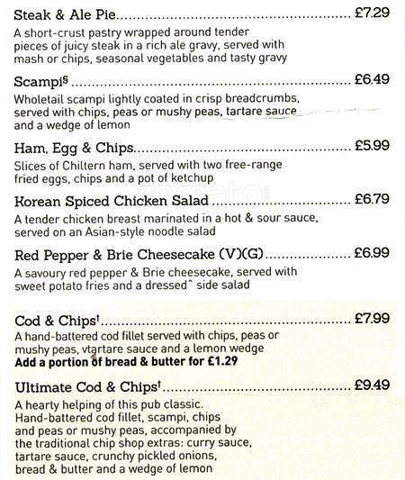 Menu at The Green Man pub & bar, London, Dagmar Ave