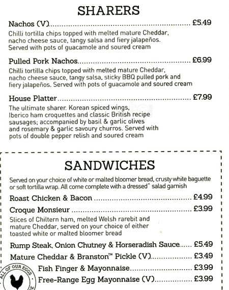 Menu at The Green Man pub & bar, London, Dagmar Ave