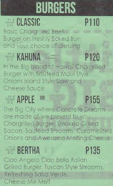 Menu at Little Big Burgers restaurant, Antipolo