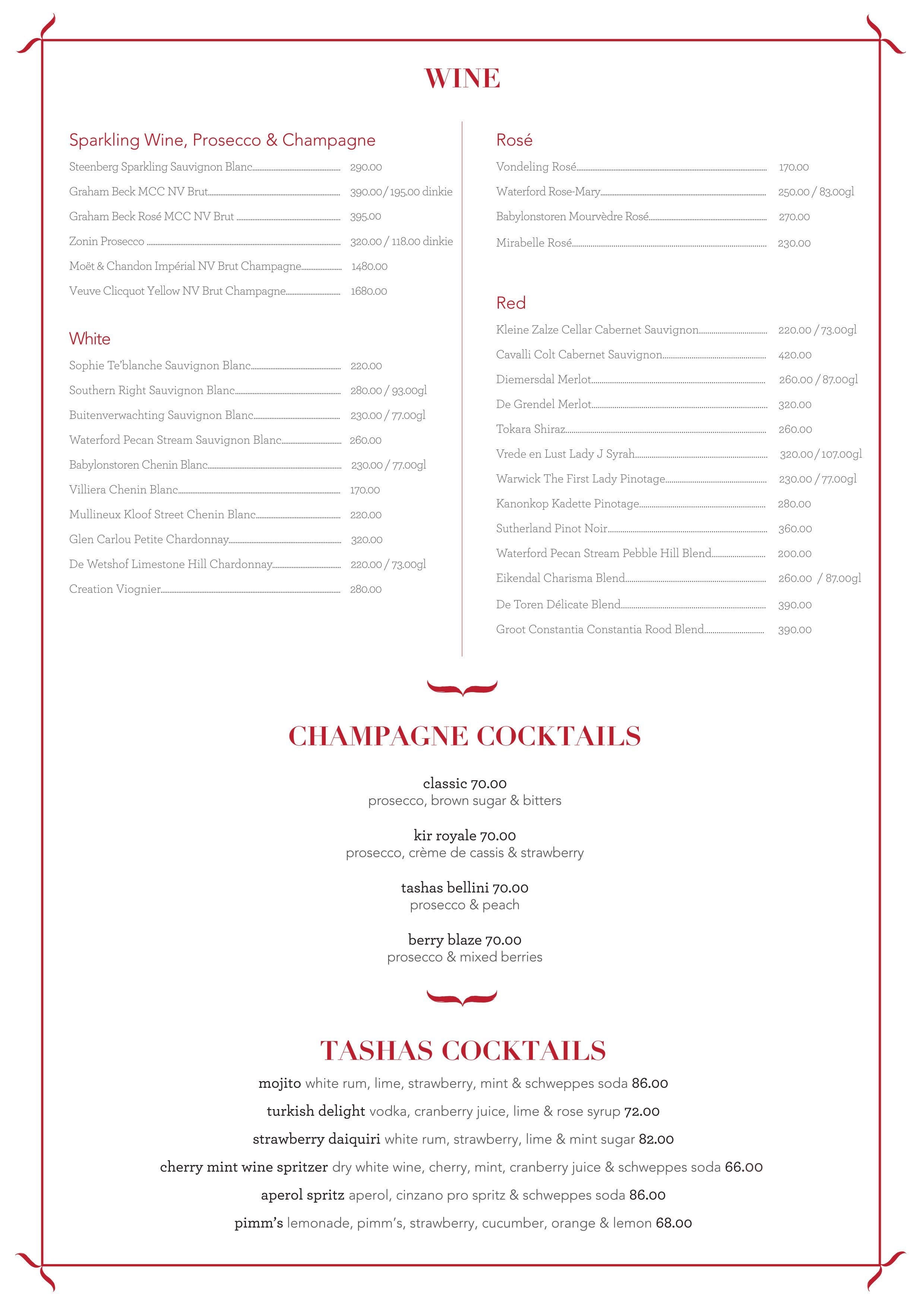 Menu at Le Parc by tashas restaurant, Johannesburg