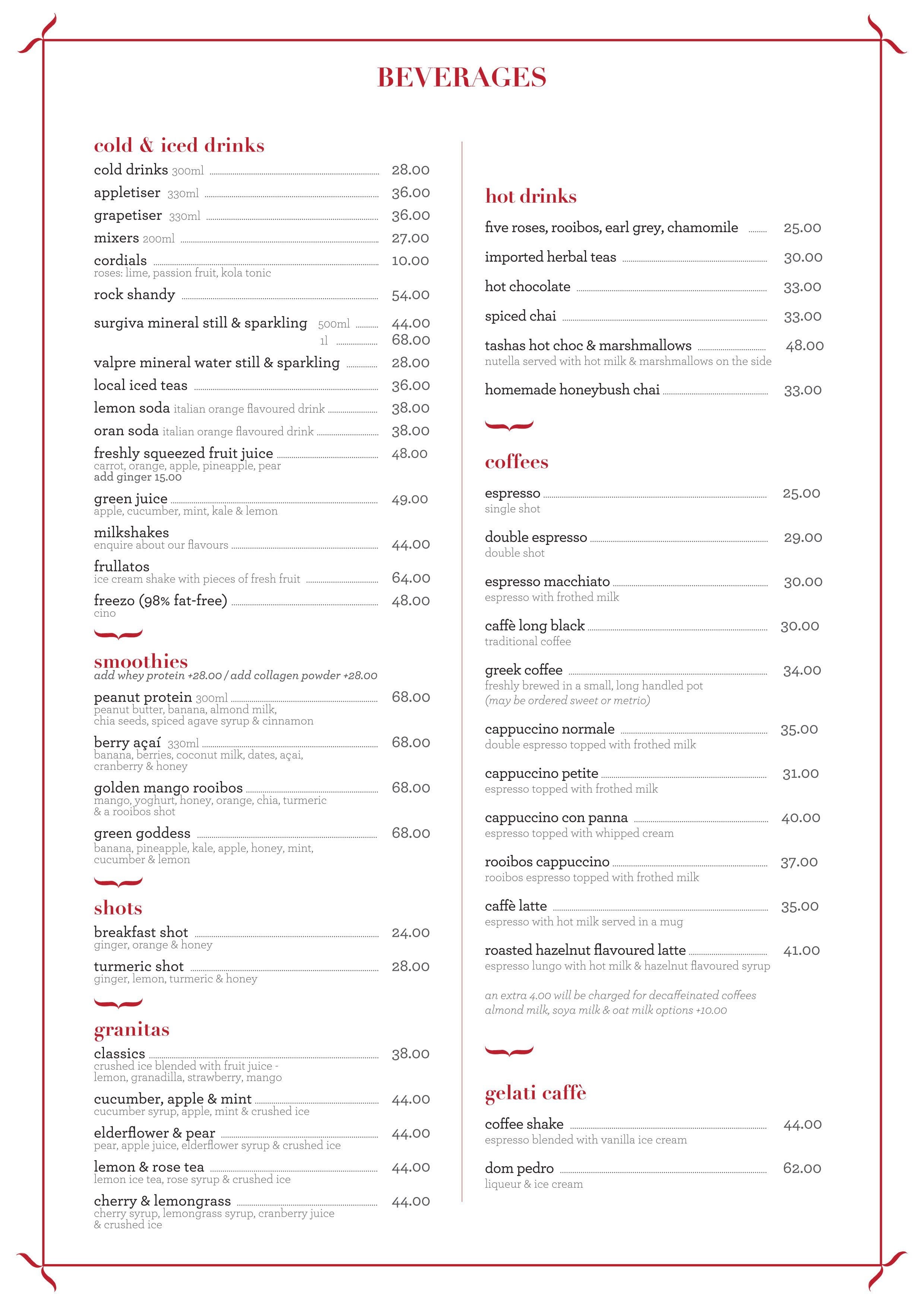 Menu at Le Parc by tashas restaurant, Johannesburg