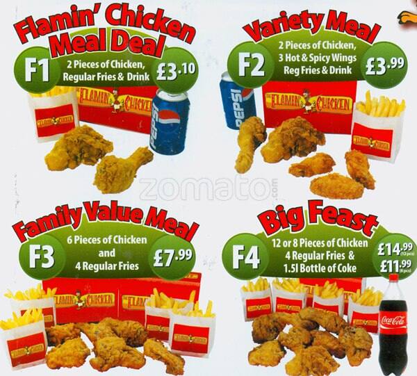 Menu at Flamin Chicken restaurant, Birmingham