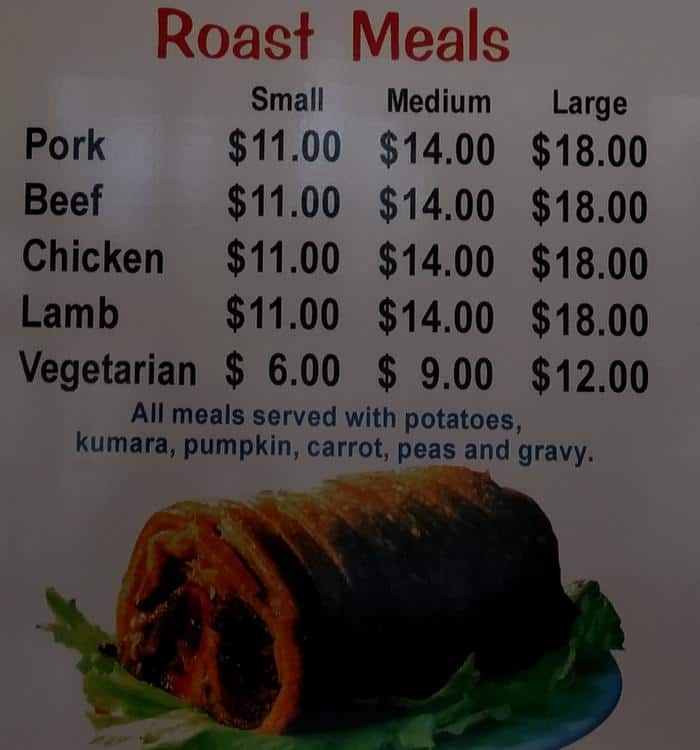 Menu at Roast Express restaurant, Auckland, 3/43 Luckens Rd