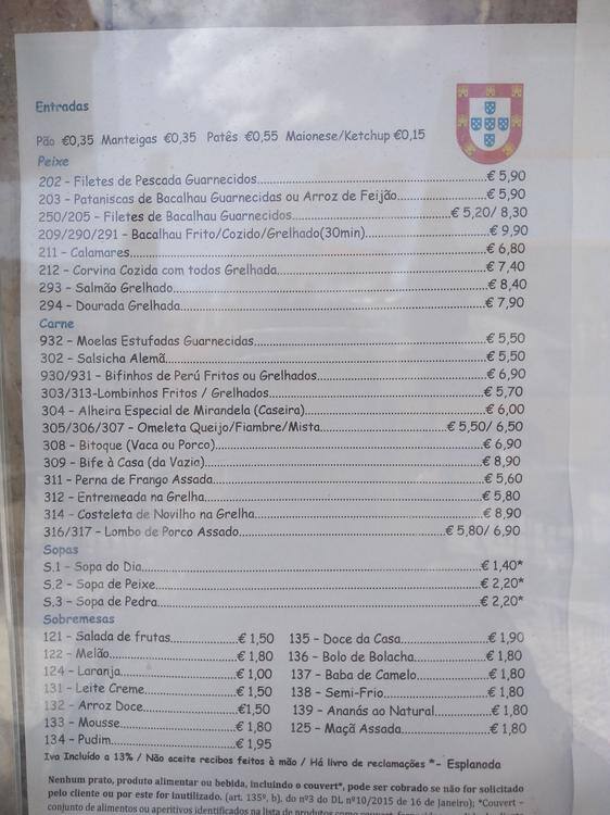 Menu at Casa das Bifanas cafeteria, Lisbon, Praça da Figueira 7
