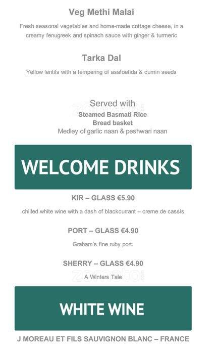 Menu at Konkan Dundrum restaurant, Dublin, Near Dundrum Crossroads